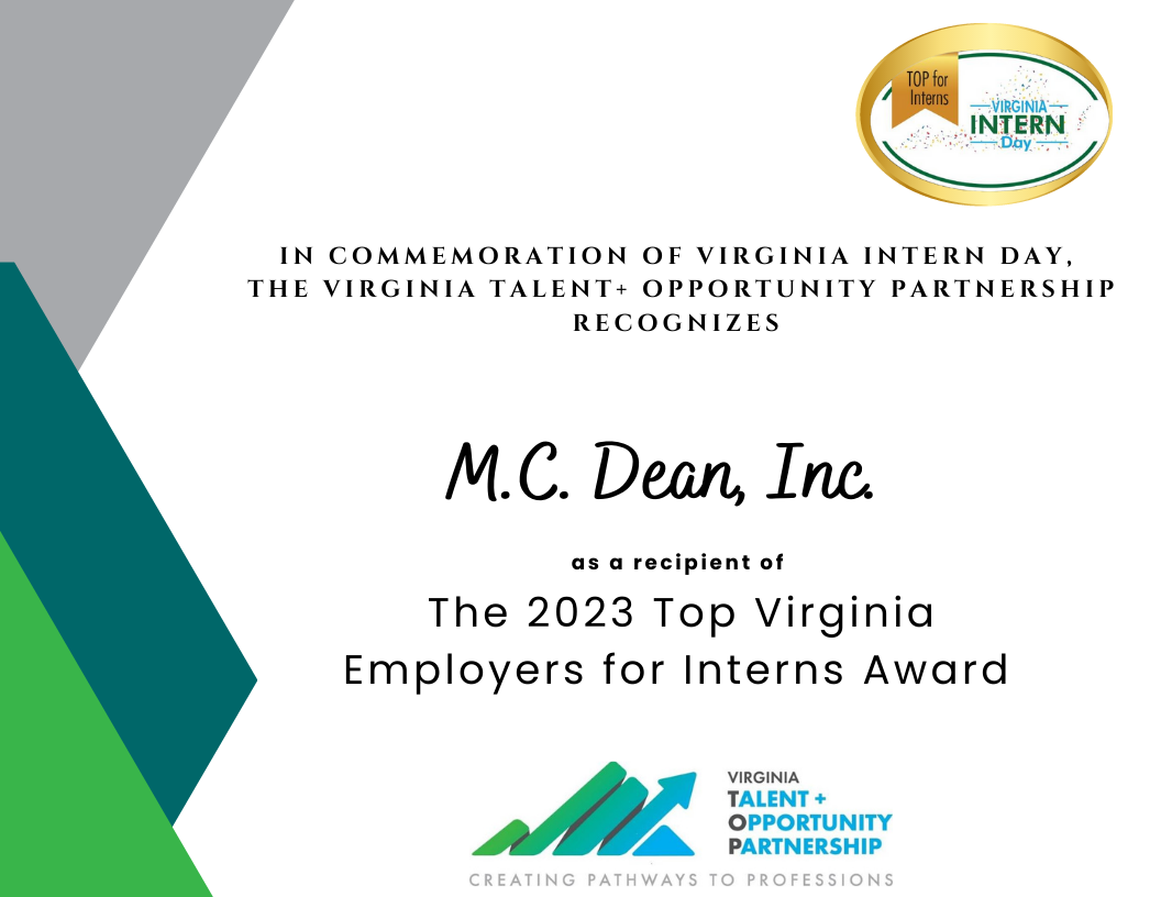 M.C. Dean honored as 2023 Top Virginia Employer for Interns | M.C. Dean